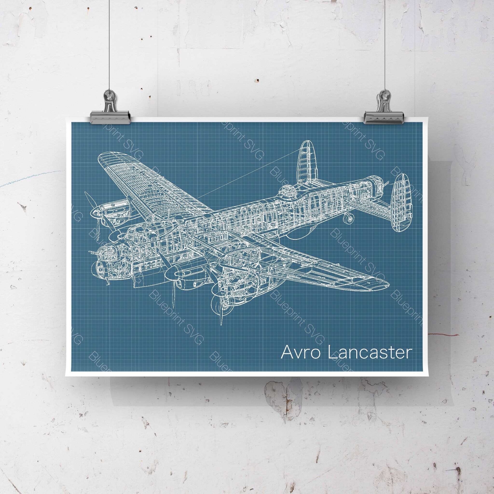 Avro Lancaster WW2 Bomber Blueprint SVG Graphic | Print | Printable Art ...