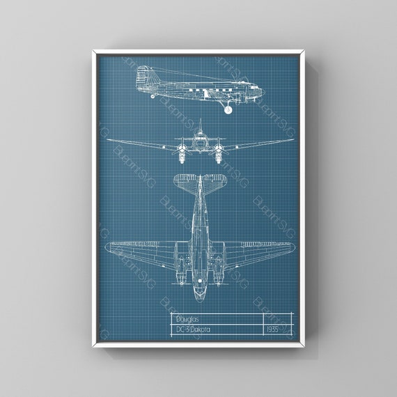 Douglas DC-3 Dakota WW2 Aircraft Blueprint SVG Graphic Print - Etsy
