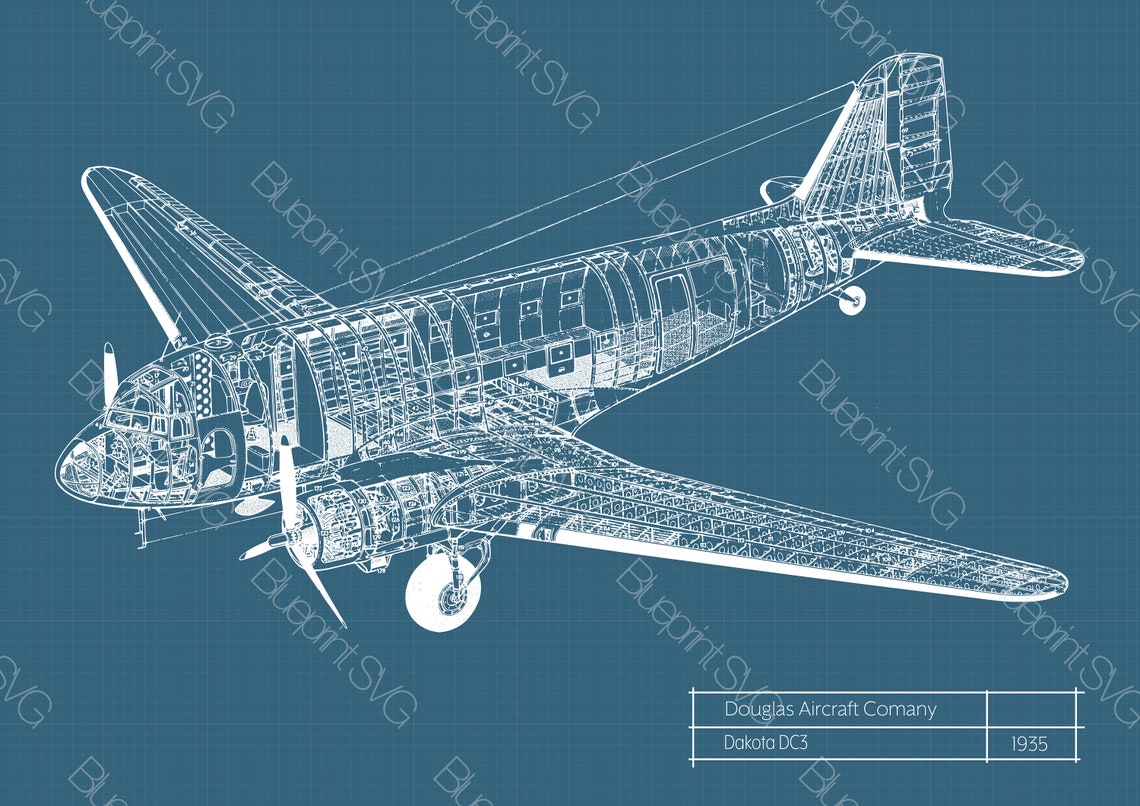Douglas DC3 Plane, Aircraft Blueprint SVG Graphic Print (download) - Etsy