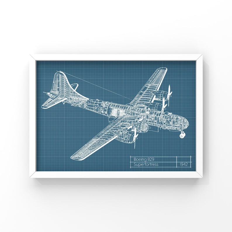 Boeing B29 Superfortress American WW2 Bomber Technical Drawing ...