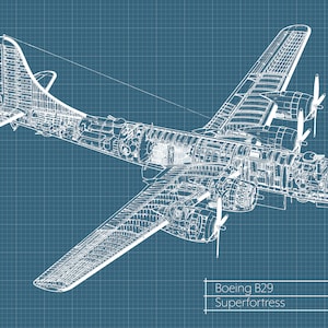 Boeing B29 Superfortress American WW2 Bomber Technical Drawing ...