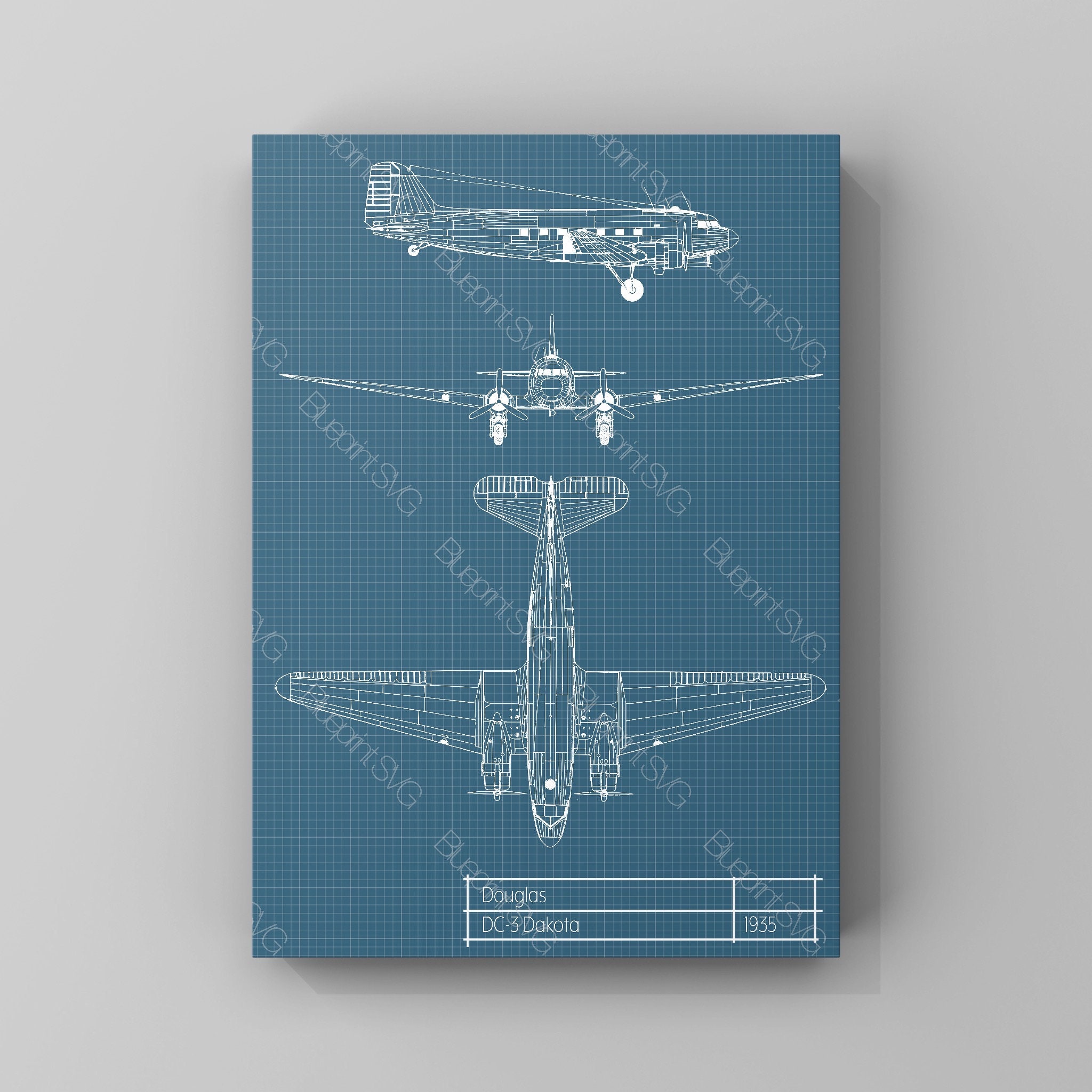 Douglas DC-3 Dakota WW2 Aircraft Blueprint SVG Graphic Print (download ...
