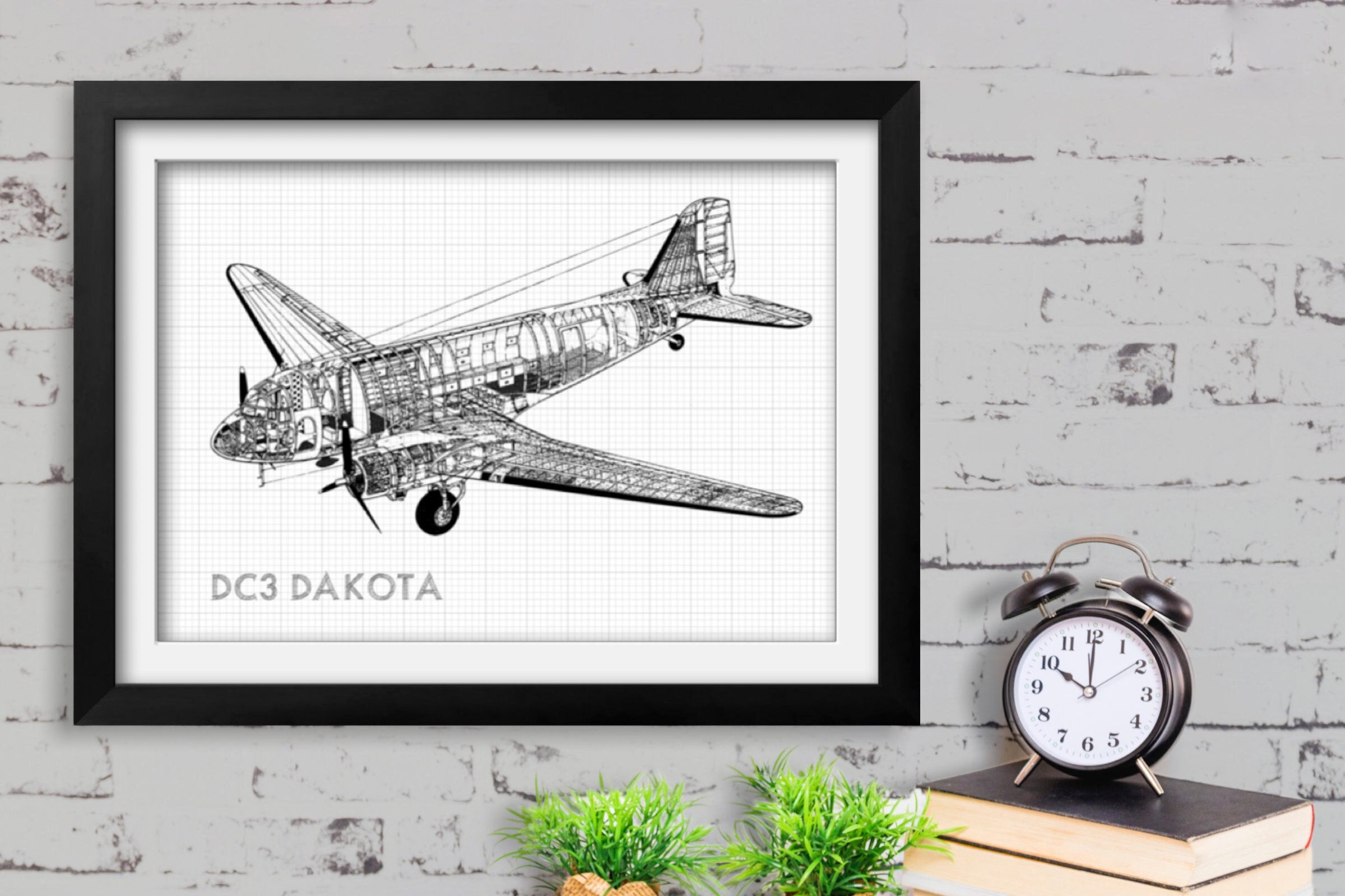 Douglas DC3 Dakota / C47 Skytrain Aircraft Technical Style SVG Graphic ...
