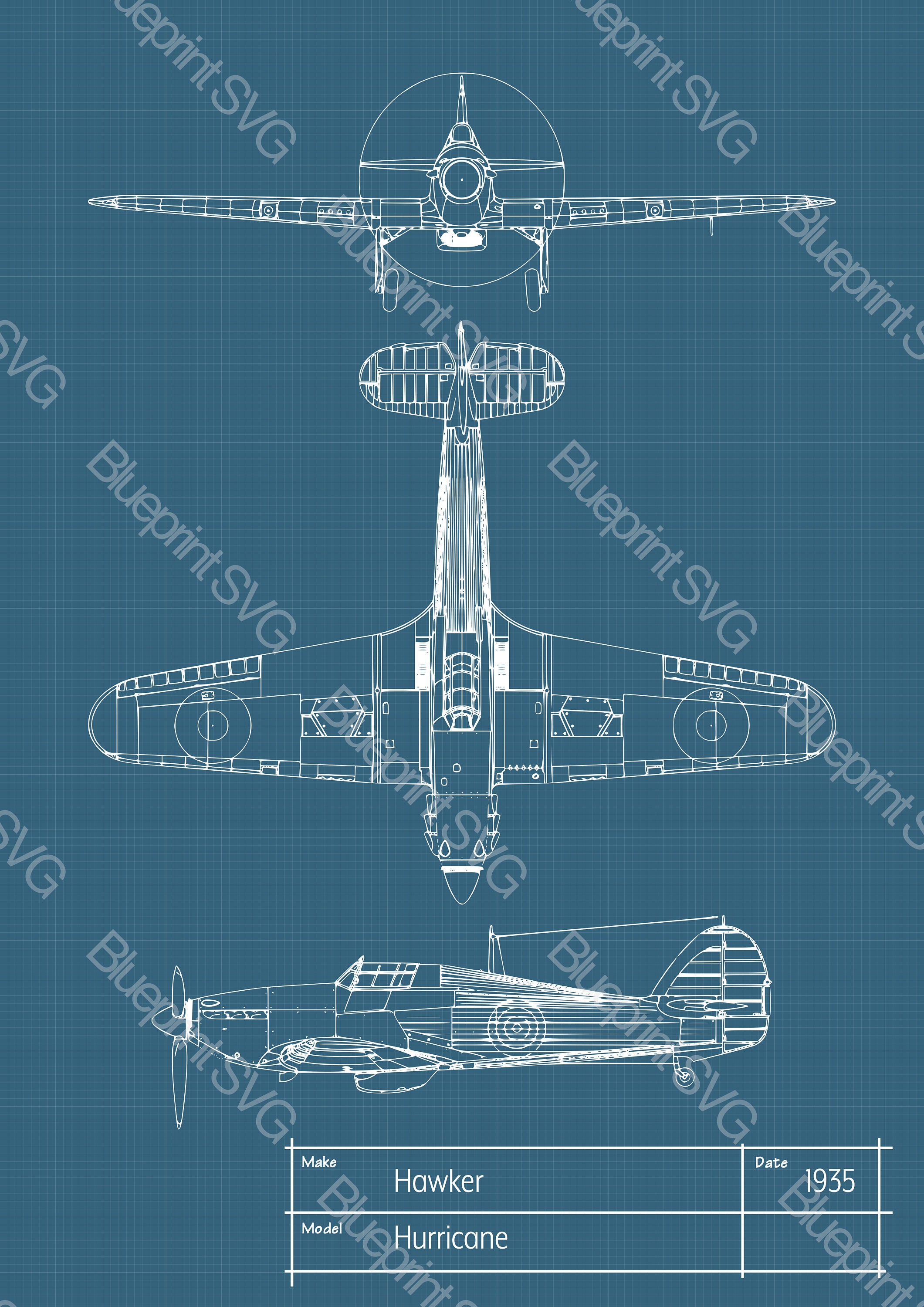 Hawker Hurricane Fighter Plane Aircraft Blueprint SVG Graphic Print ...
