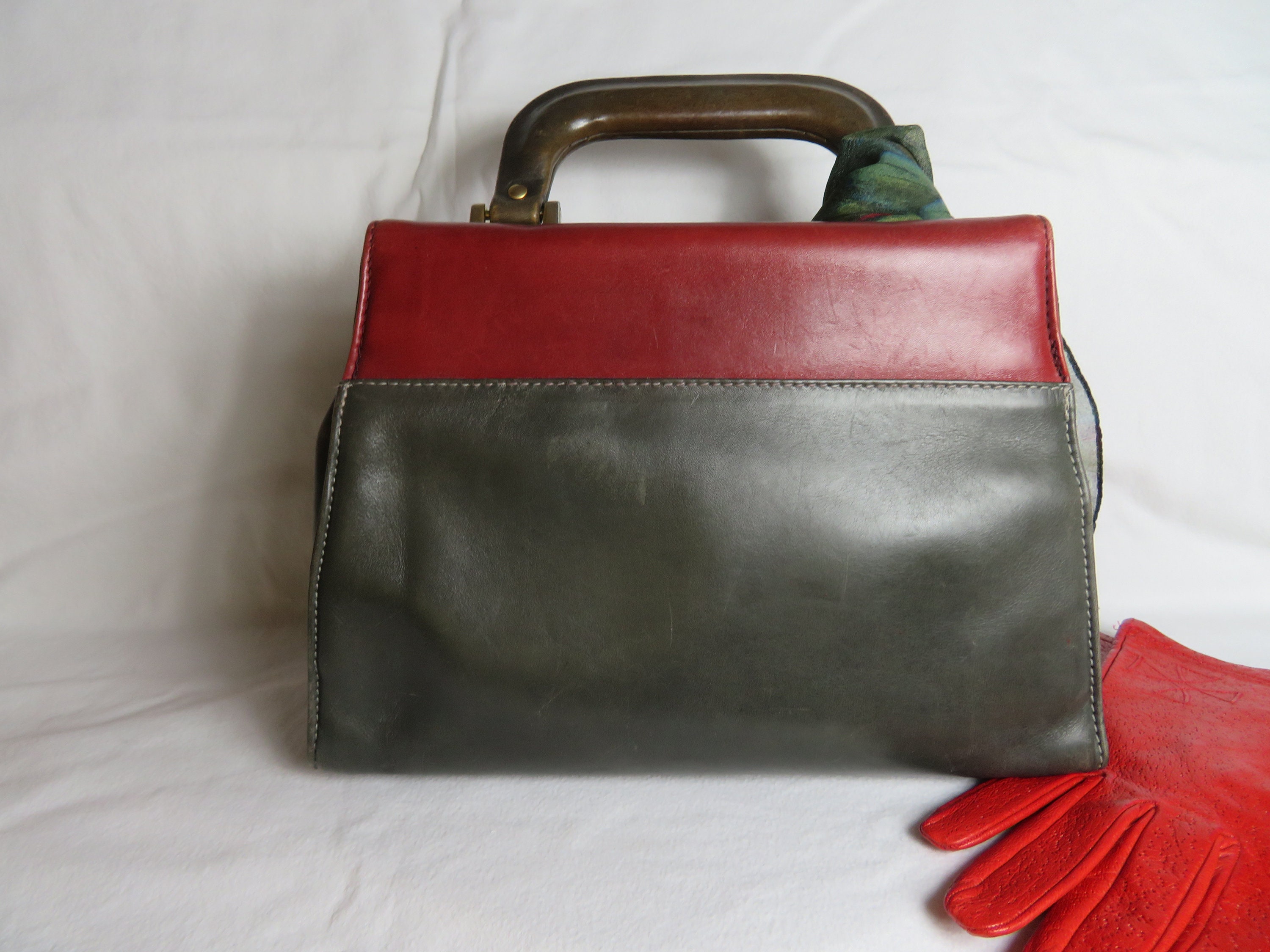 Vintage Francesco Biasia Two-tone Leather Bag Ladder Clasp Burgundy ...