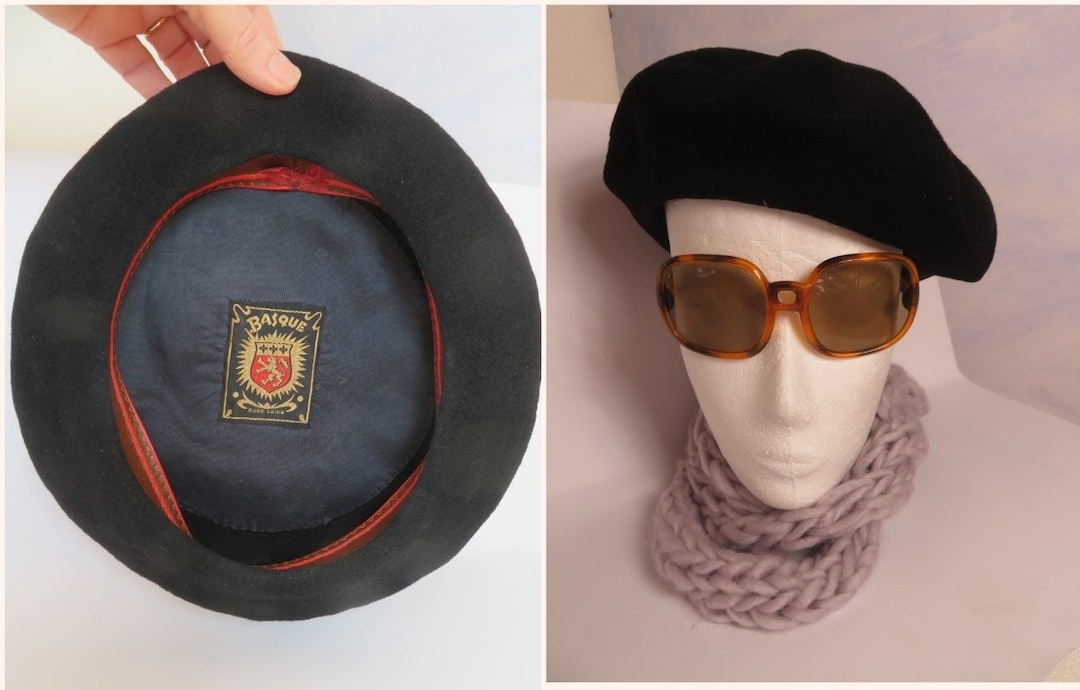 Old French Beret Basque Black Size 57 Cm 100% Wool Beret Warm Wool Hat ...
