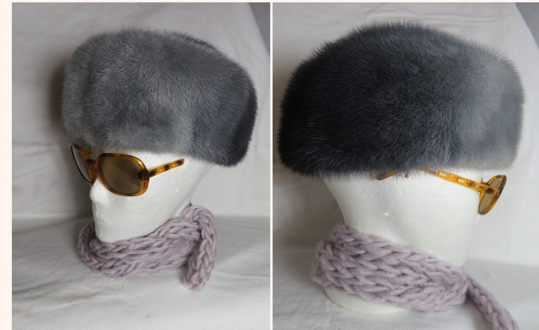 70s Blue Real Mink Hat, Noble Fur Hat, Real Fur Hat, Real Mink Hat ...