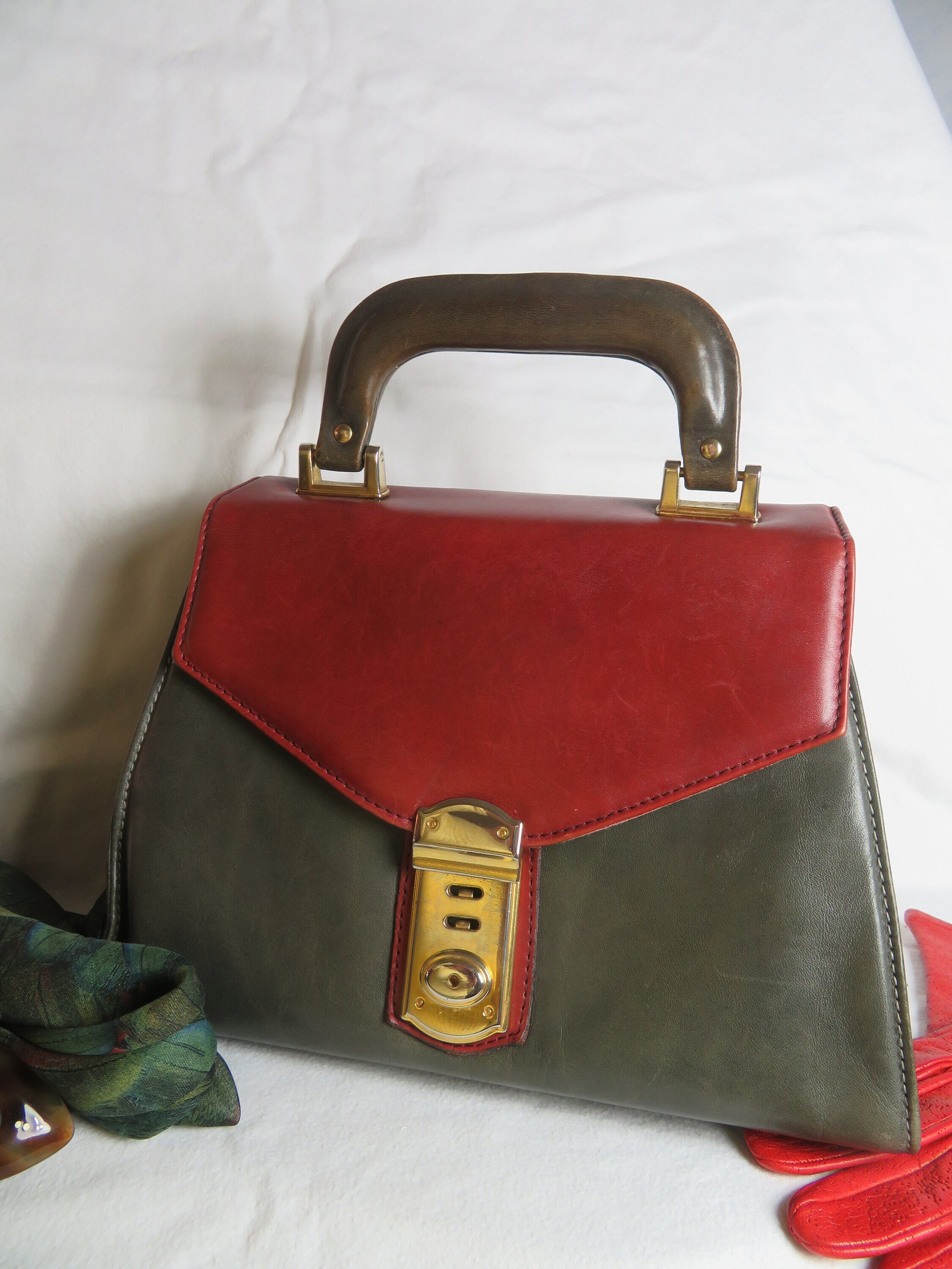 Vintage Francesco Biasia Two-tone Leather Bag Ladder Clasp Burgundy ...