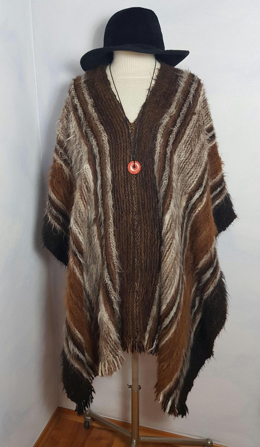 Vintage Alpaca Poncho, Long-haired, Handwoven, Thick, Very Warm Fringed ...