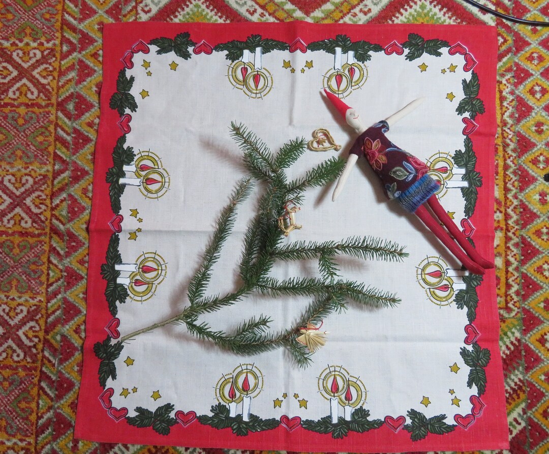 Old German Colorful Weaving Christmas Tablecloth Centerpiece Flax ...