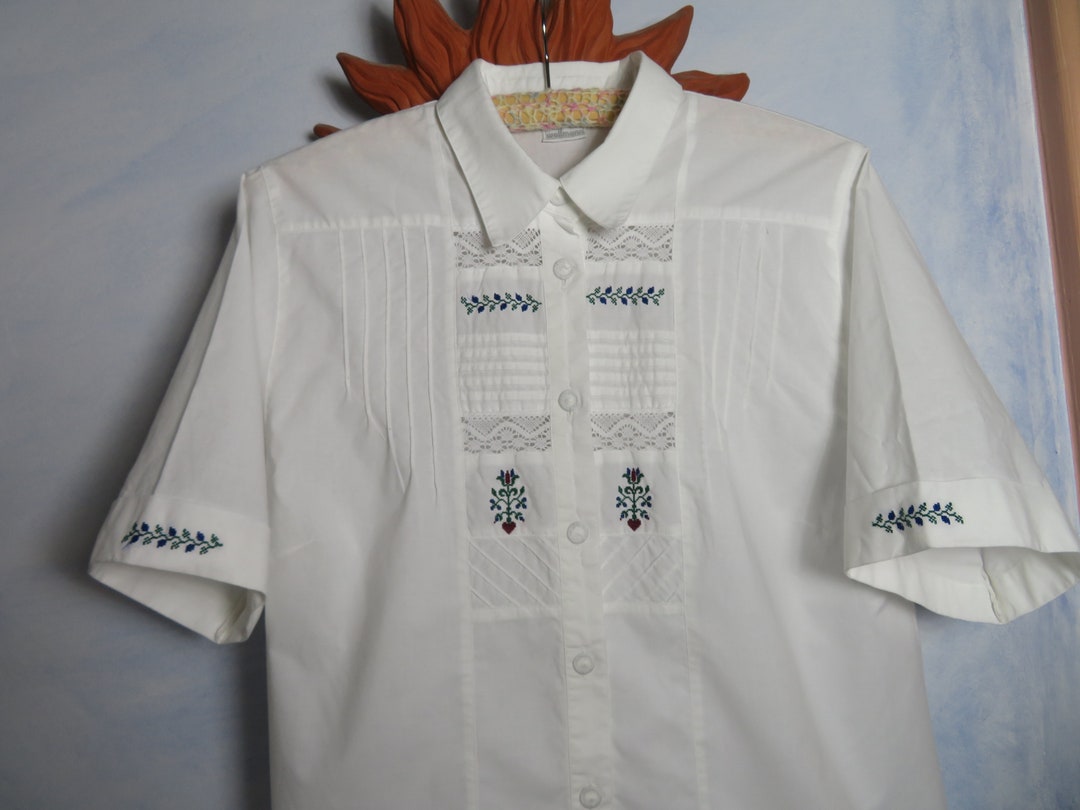 Embroidered Austrian Traditional Blouse Size Xxl White Blue Embroidery ...