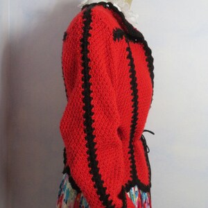 Original Vintage 40s 50s Hand Knitted Cardigan Red Black Wool Crocheted ...