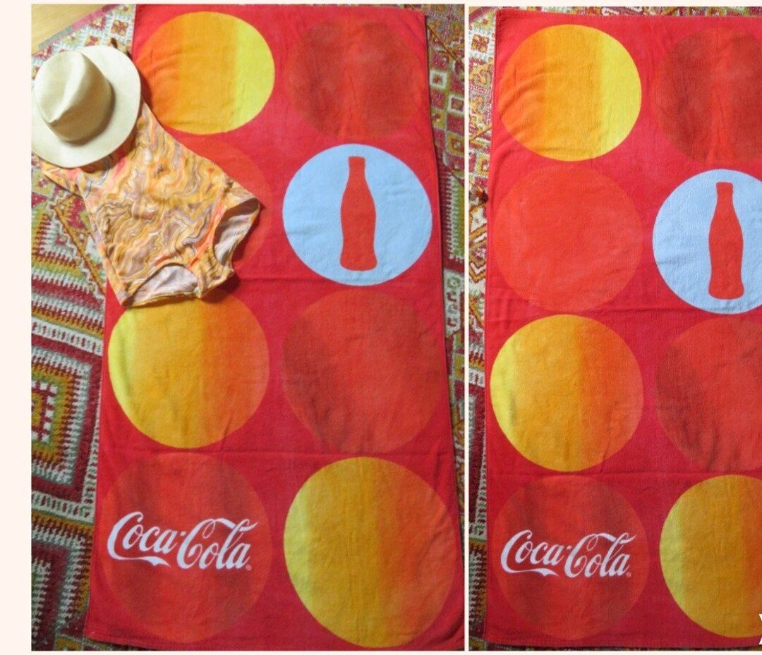 Vintage XL Coca-cola Bath Towel Red Large Circles Orange Yellow Beach ...