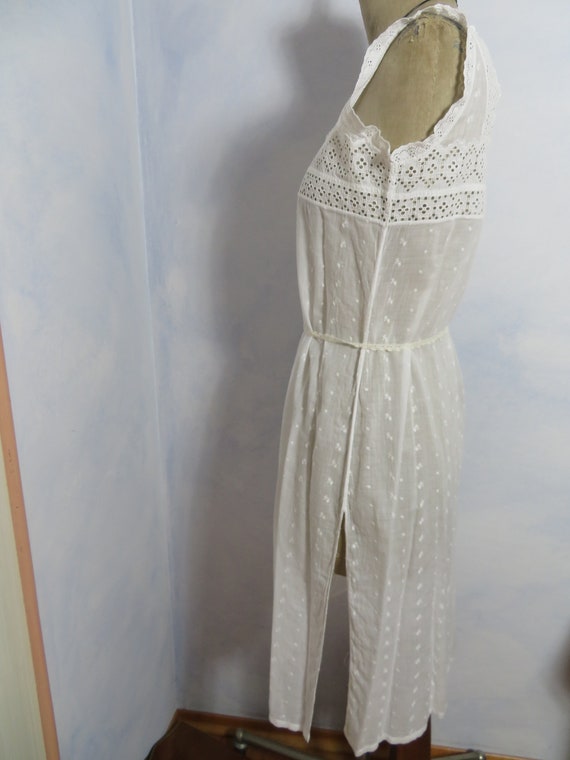 Antique French delicate voile dress eyelets floral em… - Gem