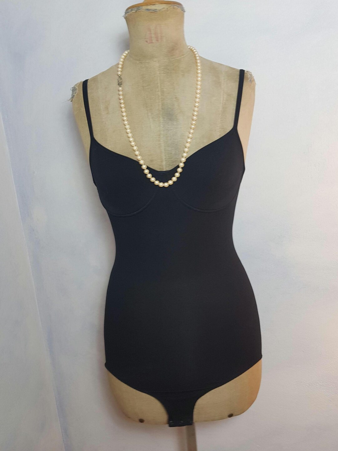 Black Underwire Bra Shapewear Size S Vintage Body Rib Knit Stocking ...