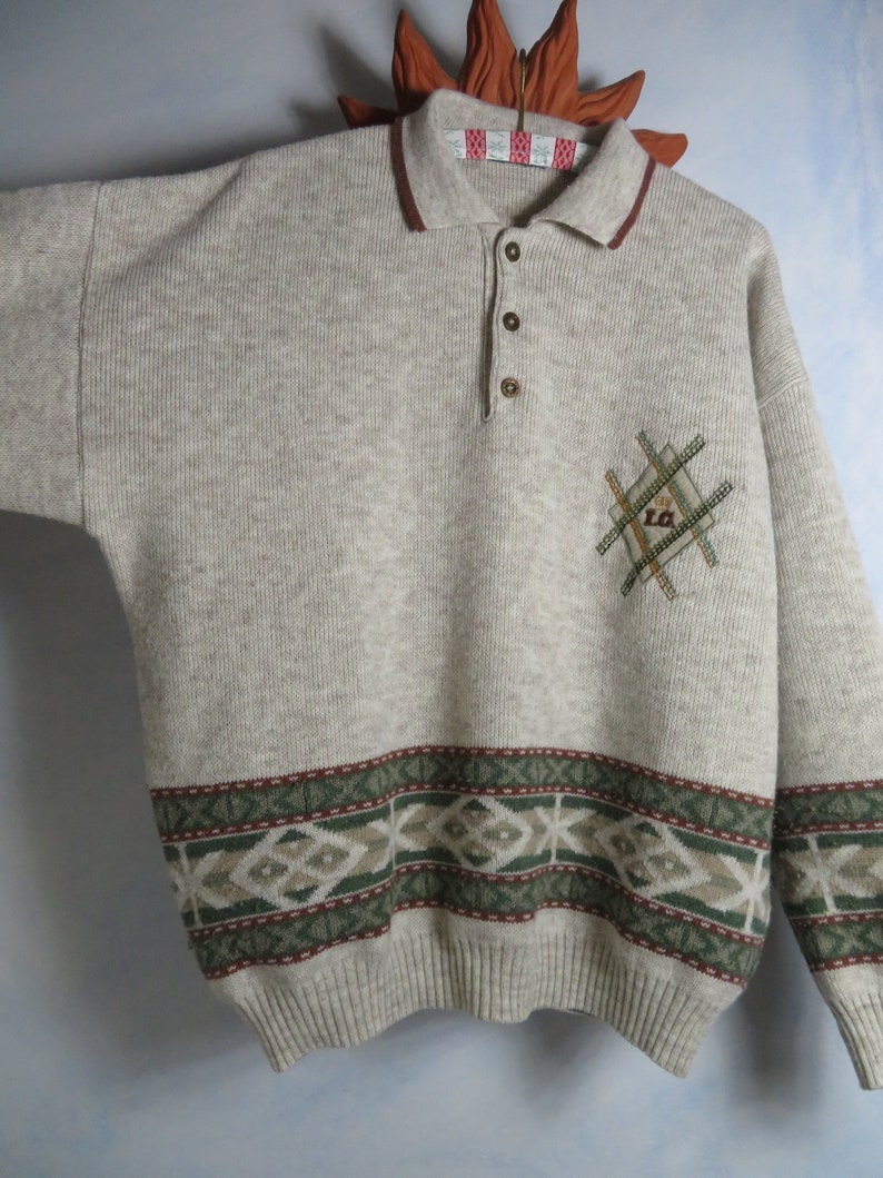 Vintage Polo Sweater Aztec Pattern Mens Size XL Wool Sweater Thick Warm ...