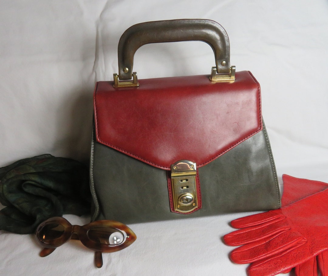 Vintage Francesco Biasia Two-tone Leather Bag Ladder Clasp Burgundy ...