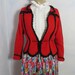 Original Vintage 40s 50s Hand Knitted Cardigan Red Black Wool Crocheted ...