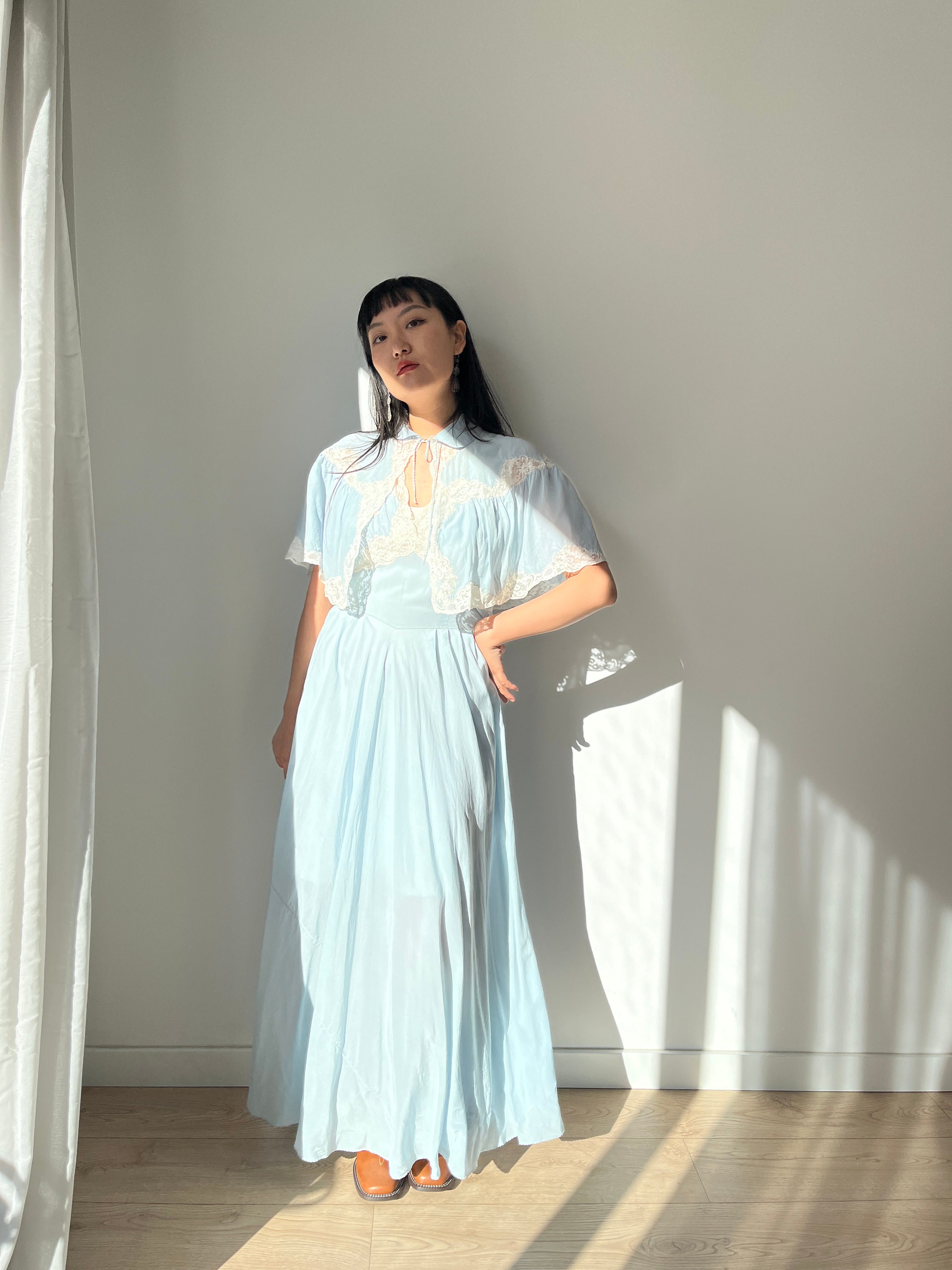 1940s Pale Blue Pure Silk Nightgown 2 Piece Set / Jacket and Slip Dress ...