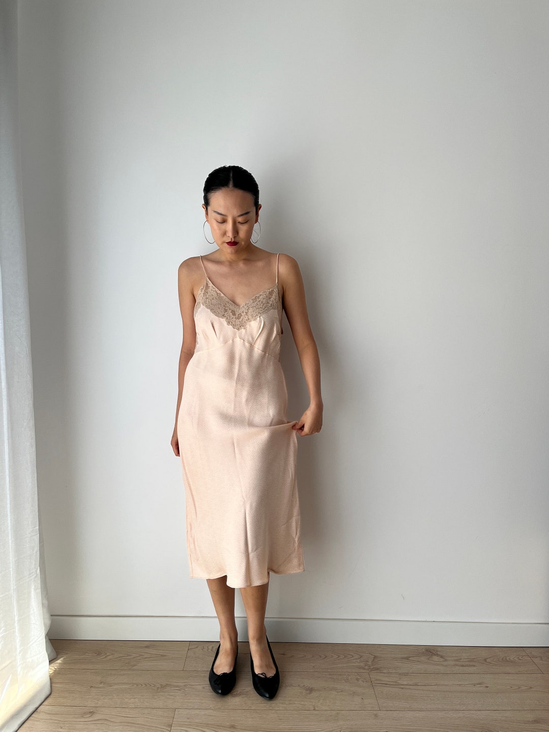 1950s Vintage Rayon Slip Dress, Pastel Pink Lace Camisole, Size M - Etsy