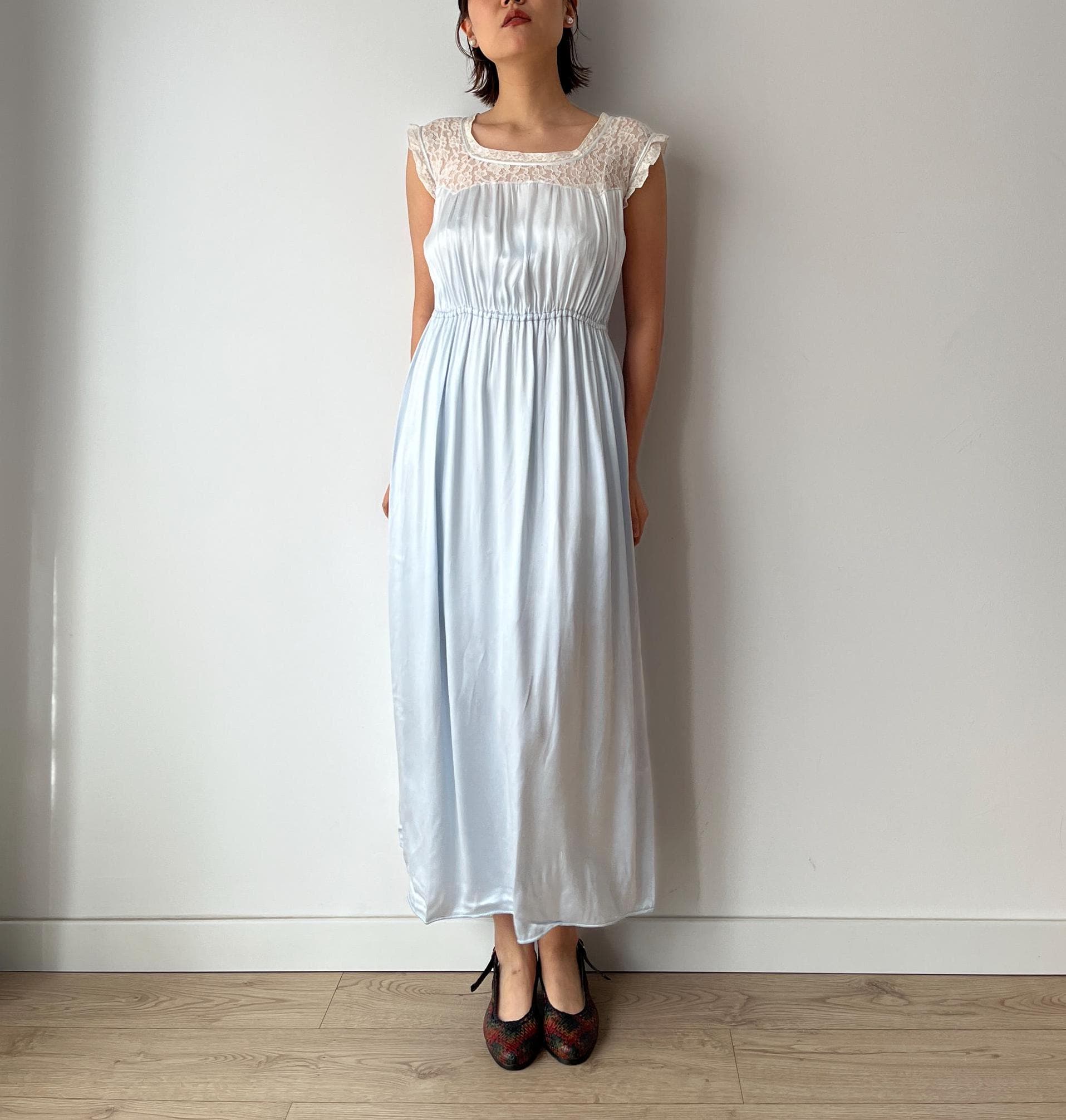 1940s Antique Bias Cut Negligee Pure Silk Liquid Satin Lace Nightgown ...