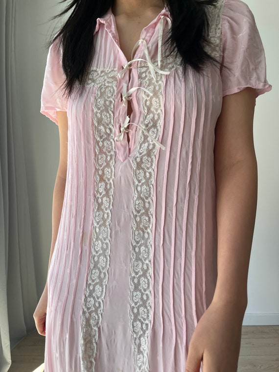 1940s Antique Lace Pastel Pink Rayon Embroidered Flor… - Gem