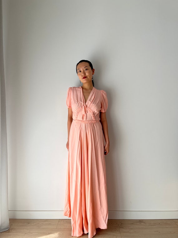 1940s Antique Bias Cut Pastel Pink Rayon Dots Print B… - Gem