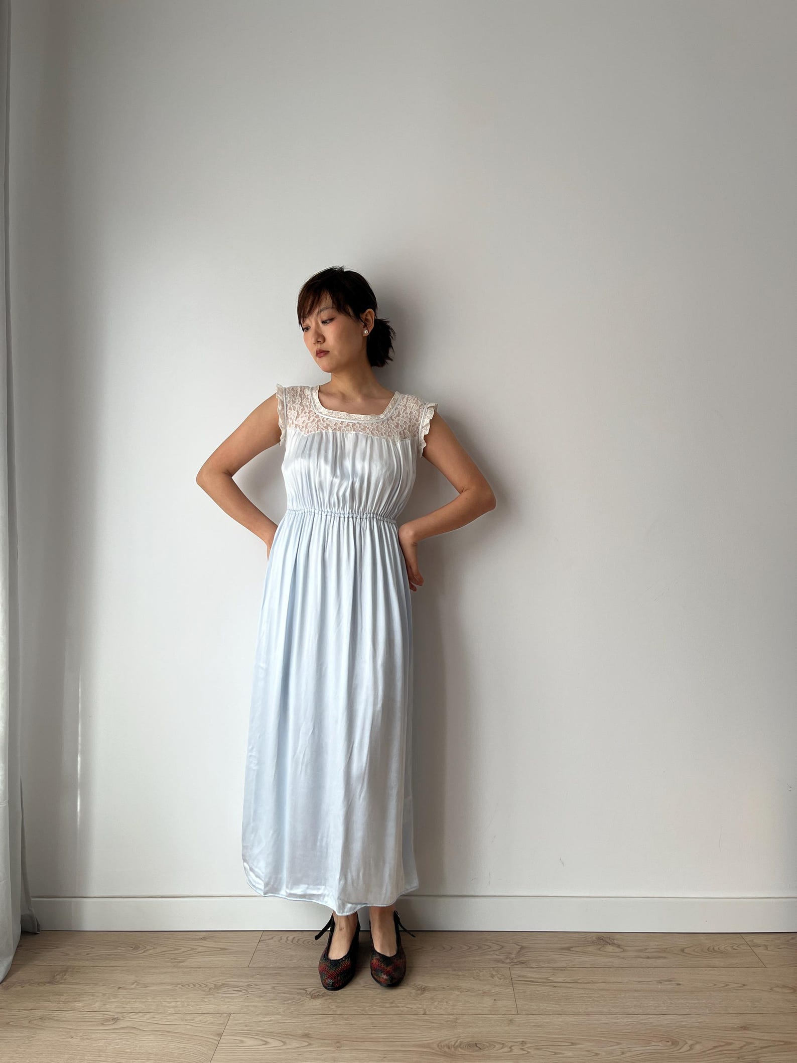 1940s Antique Bias Cut Negligee Pure Silk Liquid Satin Lace Nightgown ...