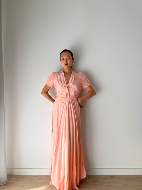1940s Antique Bias Cut Pastel Pink Rayon Dots Print B… - Gem