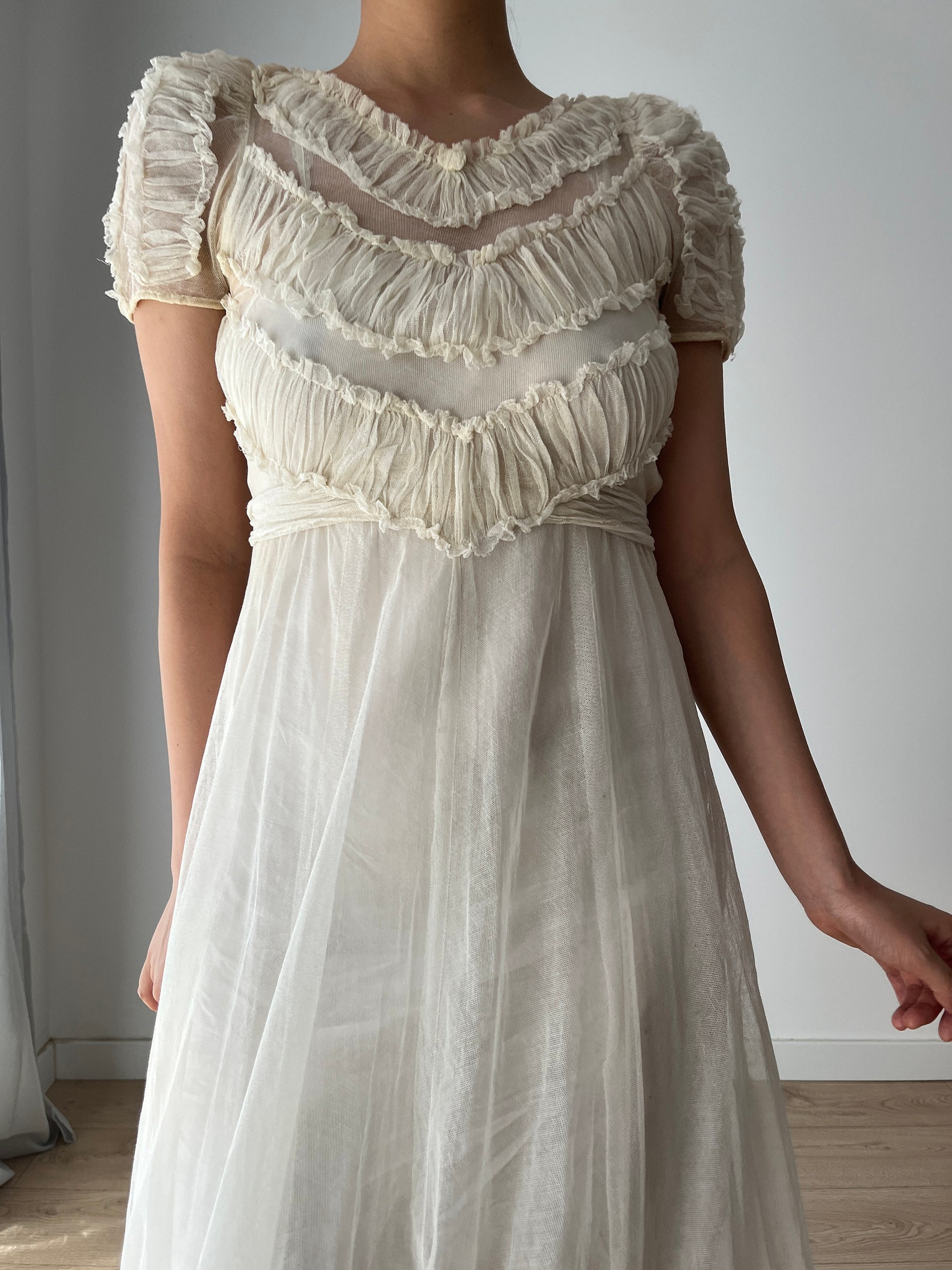 Vintage Antique 1920s Lace Sheer Wedding Dress, Translucent Sequined ...