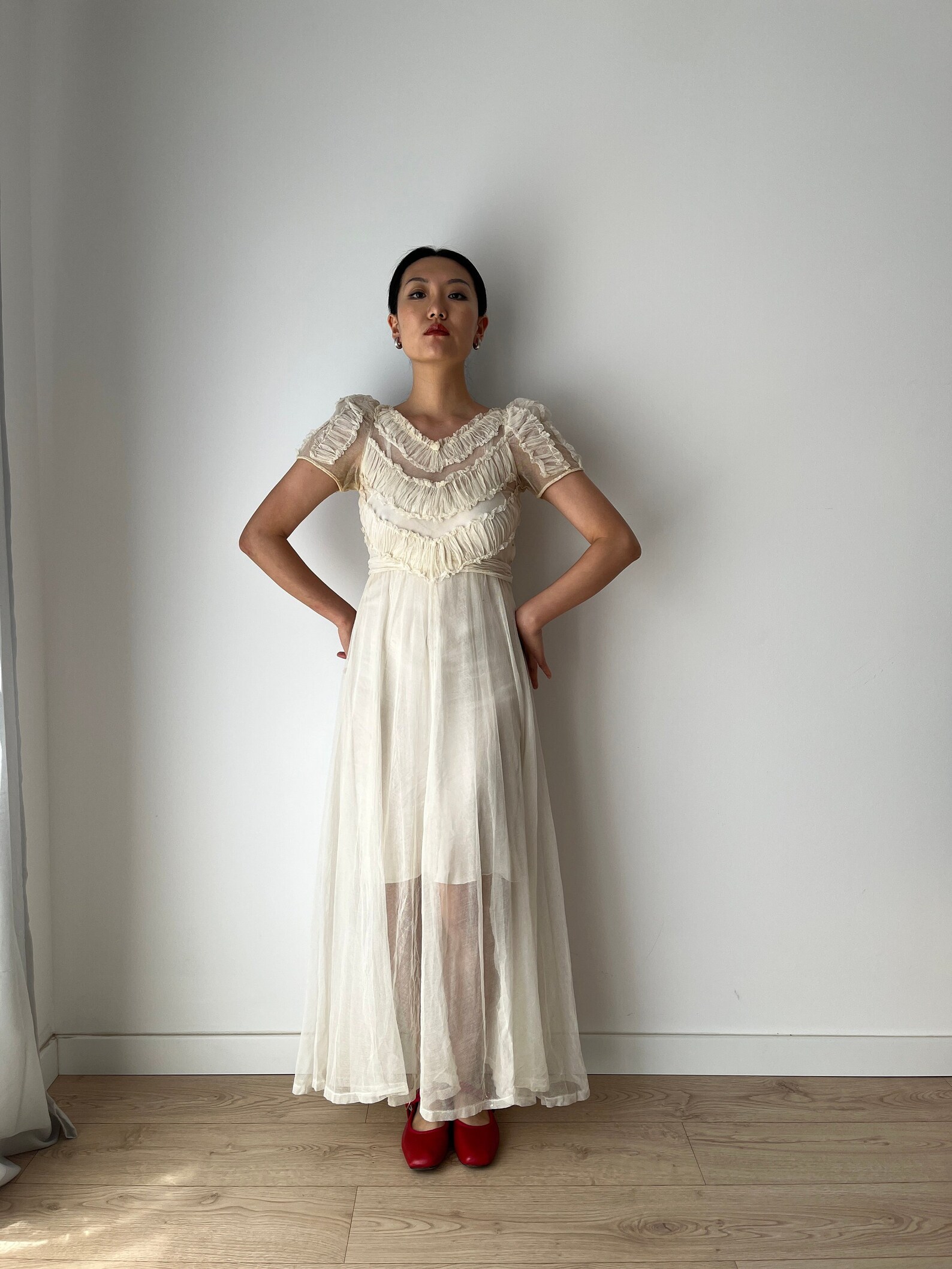 Vintage Antique 1920s Lace Sheer Wedding Dress, Translucent Sequined ...