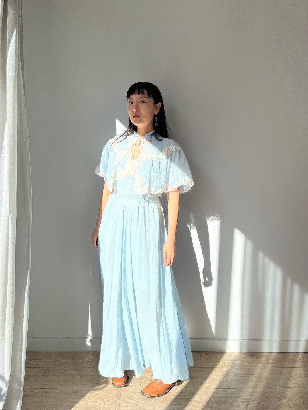 1940s Pale Blue Pure Silk Nightgown 2 Piece Set / Jacket and Slip Dress ...