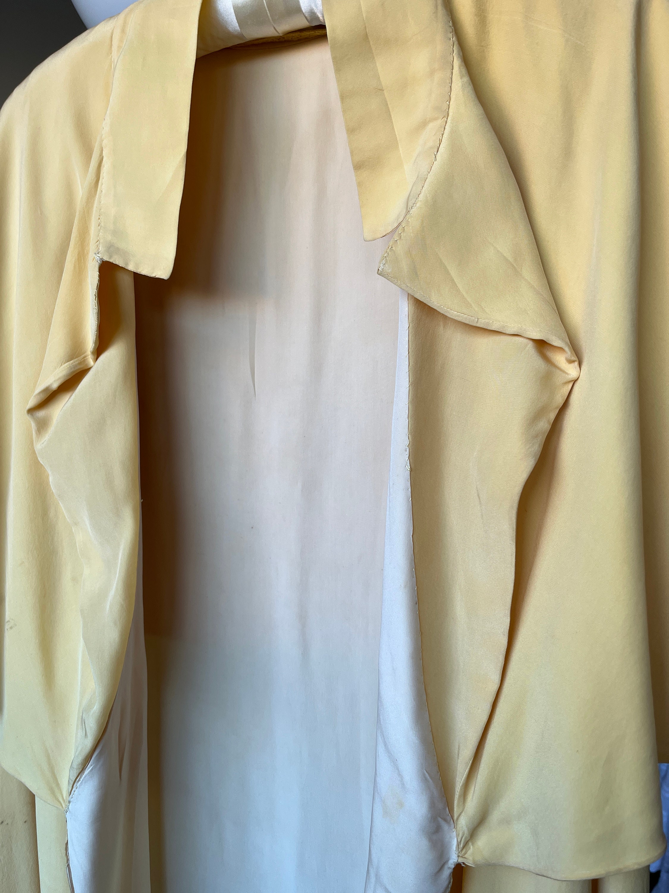 1950s Yellow Pure Silk Satin Nightgown Robe Lingerie Night Long Jacket ...