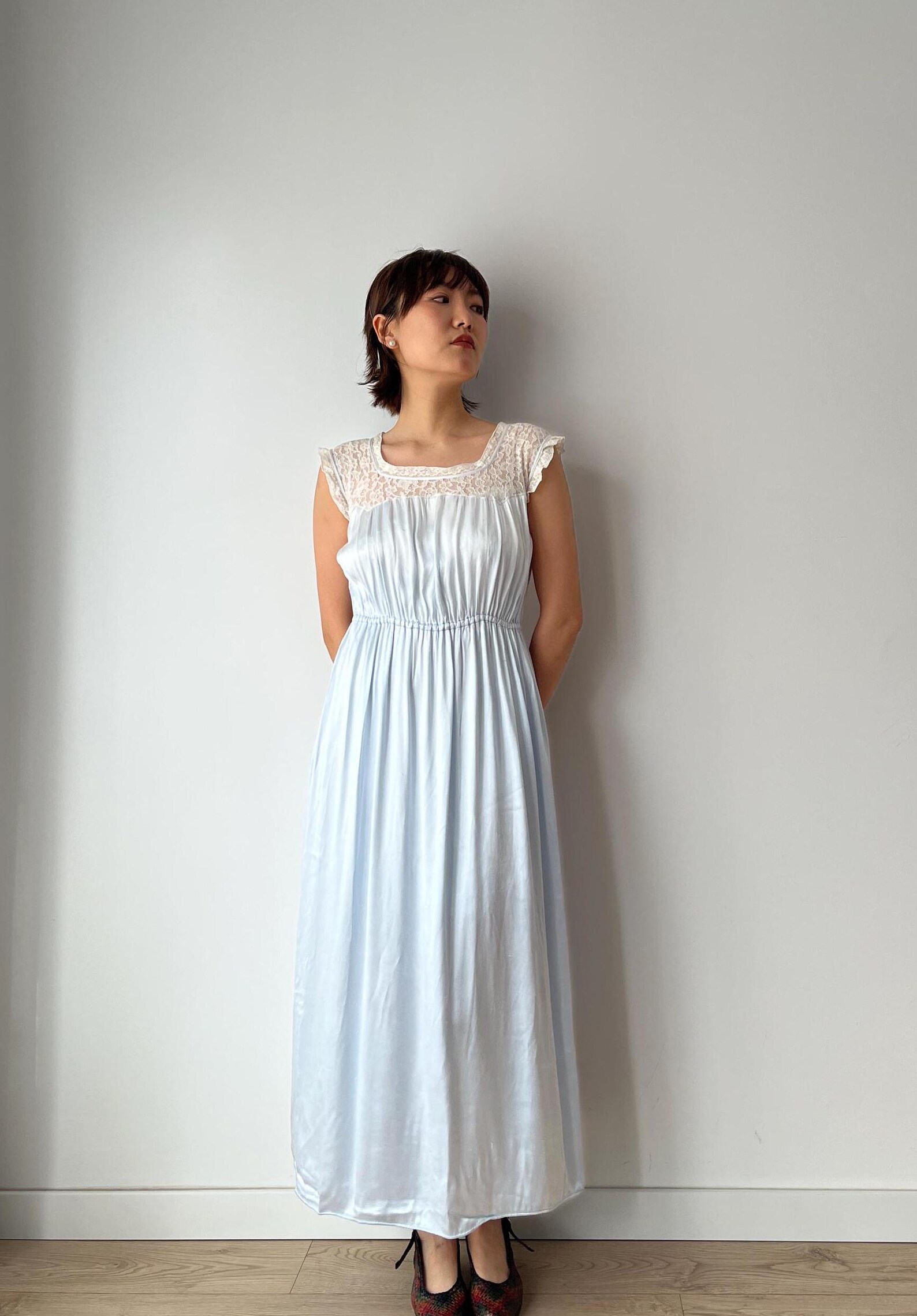 1940s Antique Bias Cut Negligee Pure Silk Liquid Satin Lace Nightgown ...
