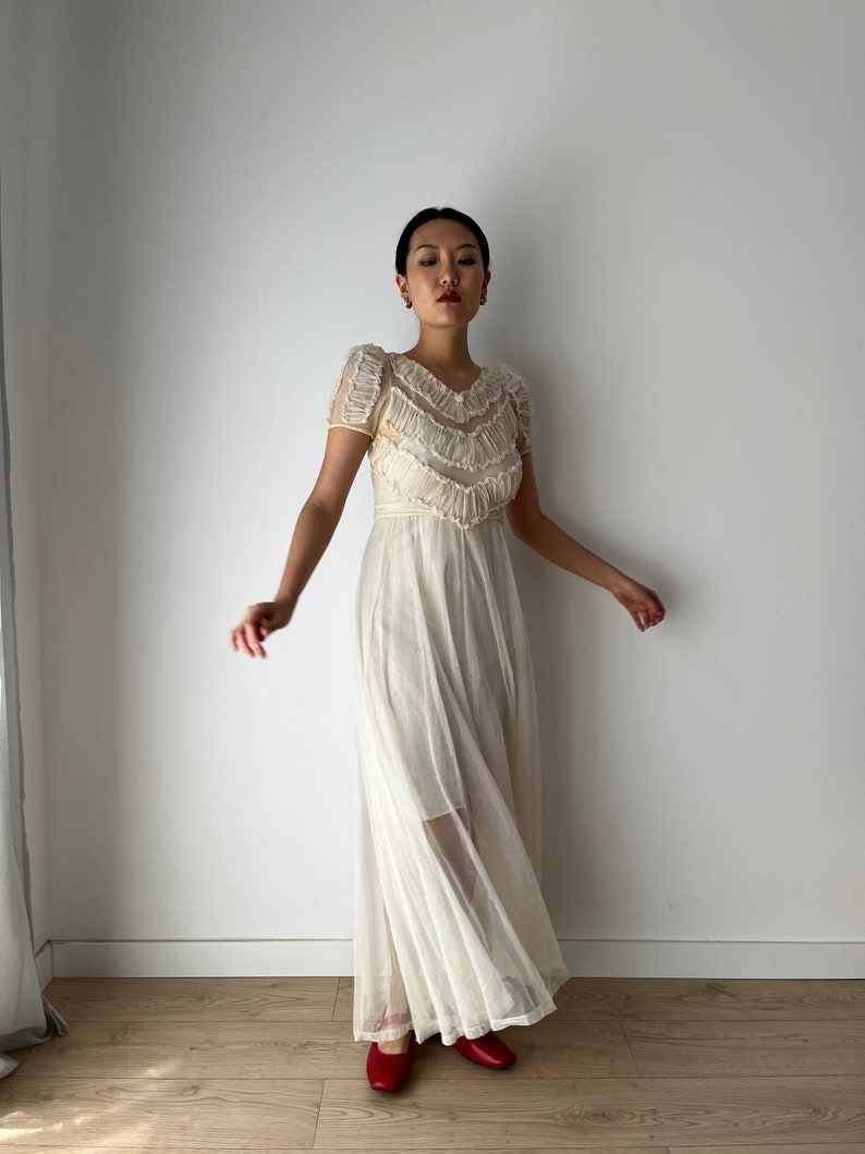 Vintage Antique 1920s Lace Sheer Wedding Dress, Translucent Sequined ...