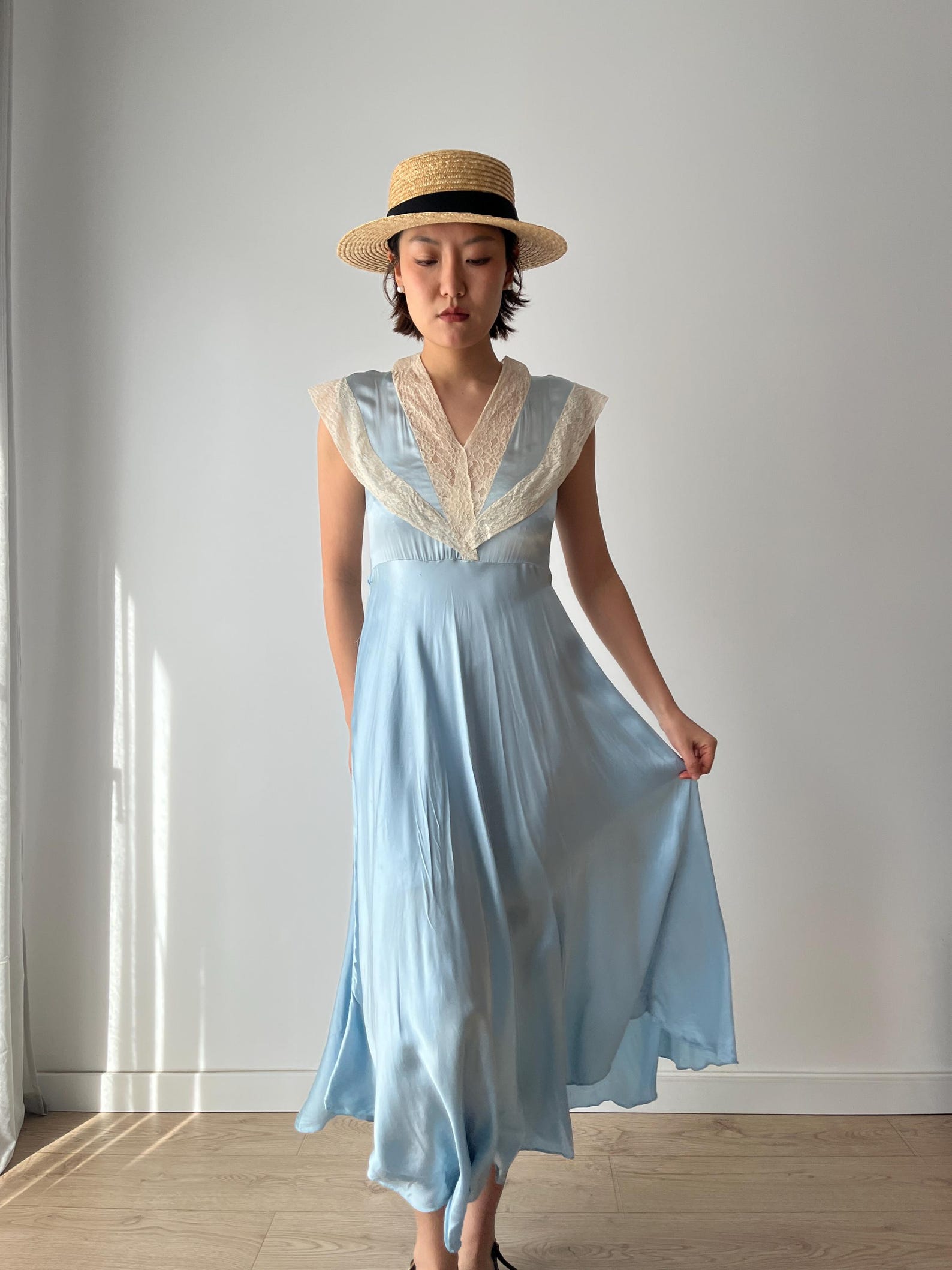 1930s Antique Bias Cut Negligee Pure Silk Satin Embroidered Nightgown ...