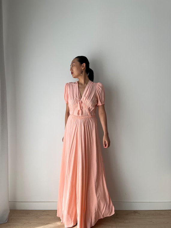 1940s Antique Bias Cut Pastel Pink Rayon Dots Print B… - Gem
