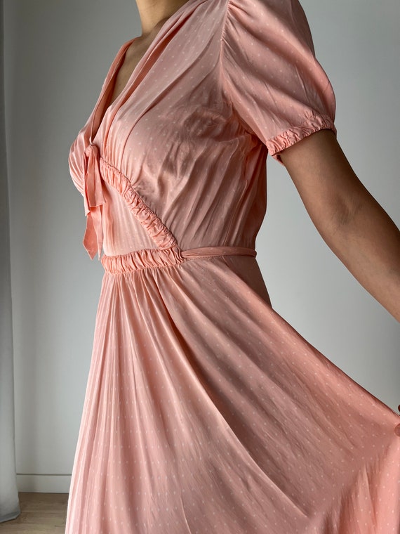 1940s Antique Bias Cut Pastel Pink Rayon Dots Print B… - Gem