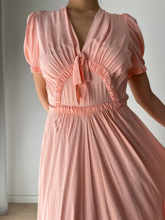 1940s Antique Bias Cut Pastel Pink Rayon Dots Print B… - Gem