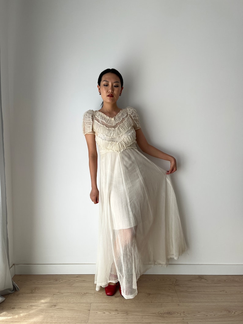 Vintage Antique 1920s Lace Sheer Wedding Dress, Translucent Sequined ...