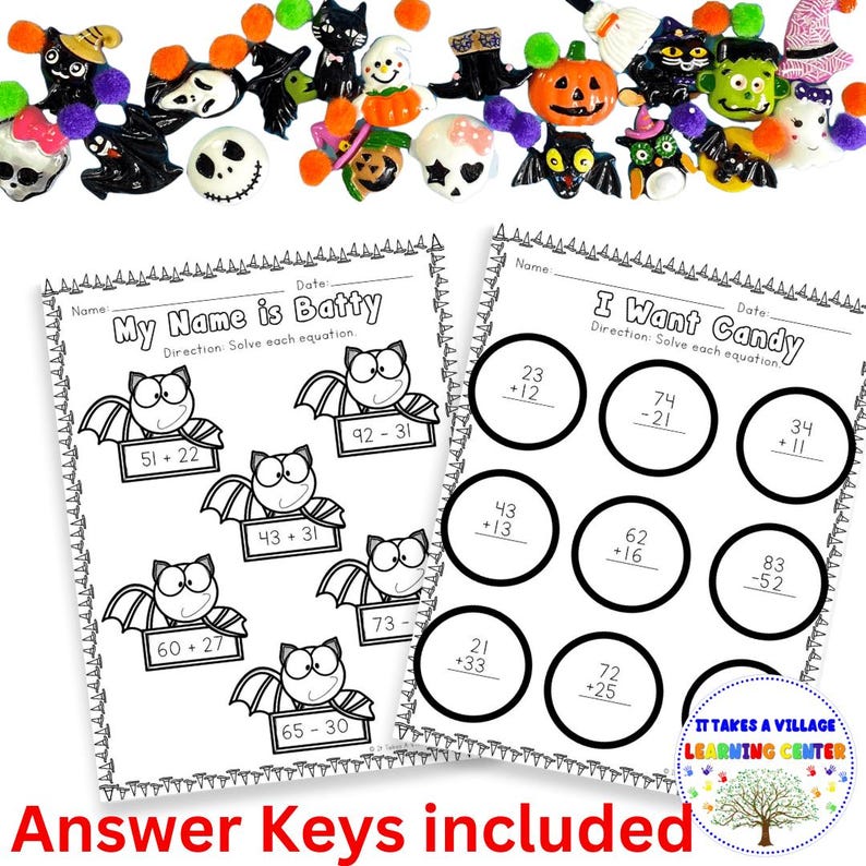 Halloween Addition & Subtraction Worksheets, 1st Grade Math Fun, Fall ...