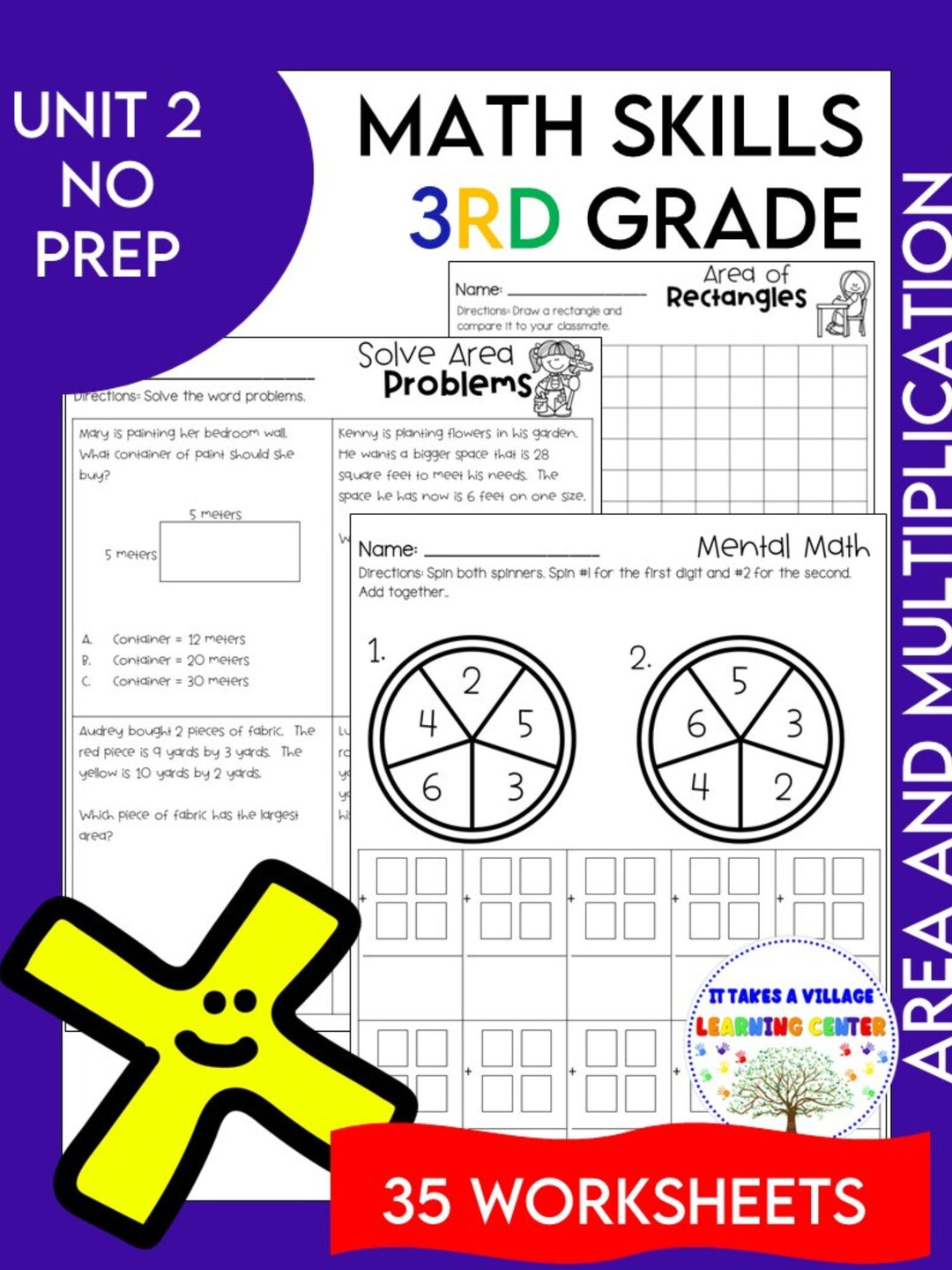 Area & Multiplication 3rd Grade Math Worksheets Unit 2 Extra Practice ...