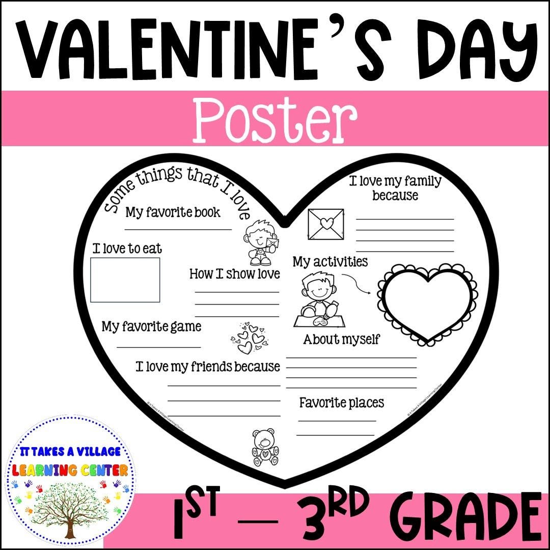 Valentine's Day Writing Activity: Heart Coloring Craft (PDF Pattern) - Etsy