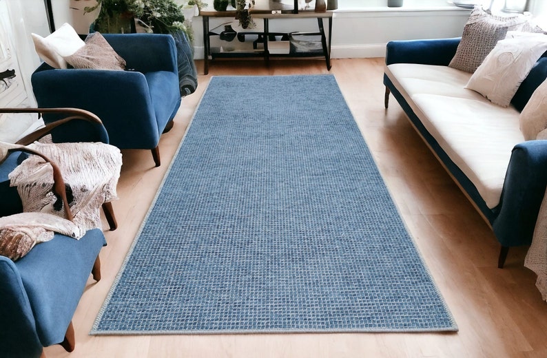 Sky Blue Checkered Rug: Custom Solid Color Runner - Etsy