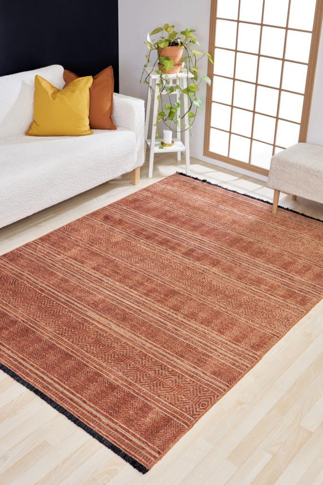 Terra Cotta Jute Cotton Turkish Cool Rugs - Brick Red Multi Dimensions ...
