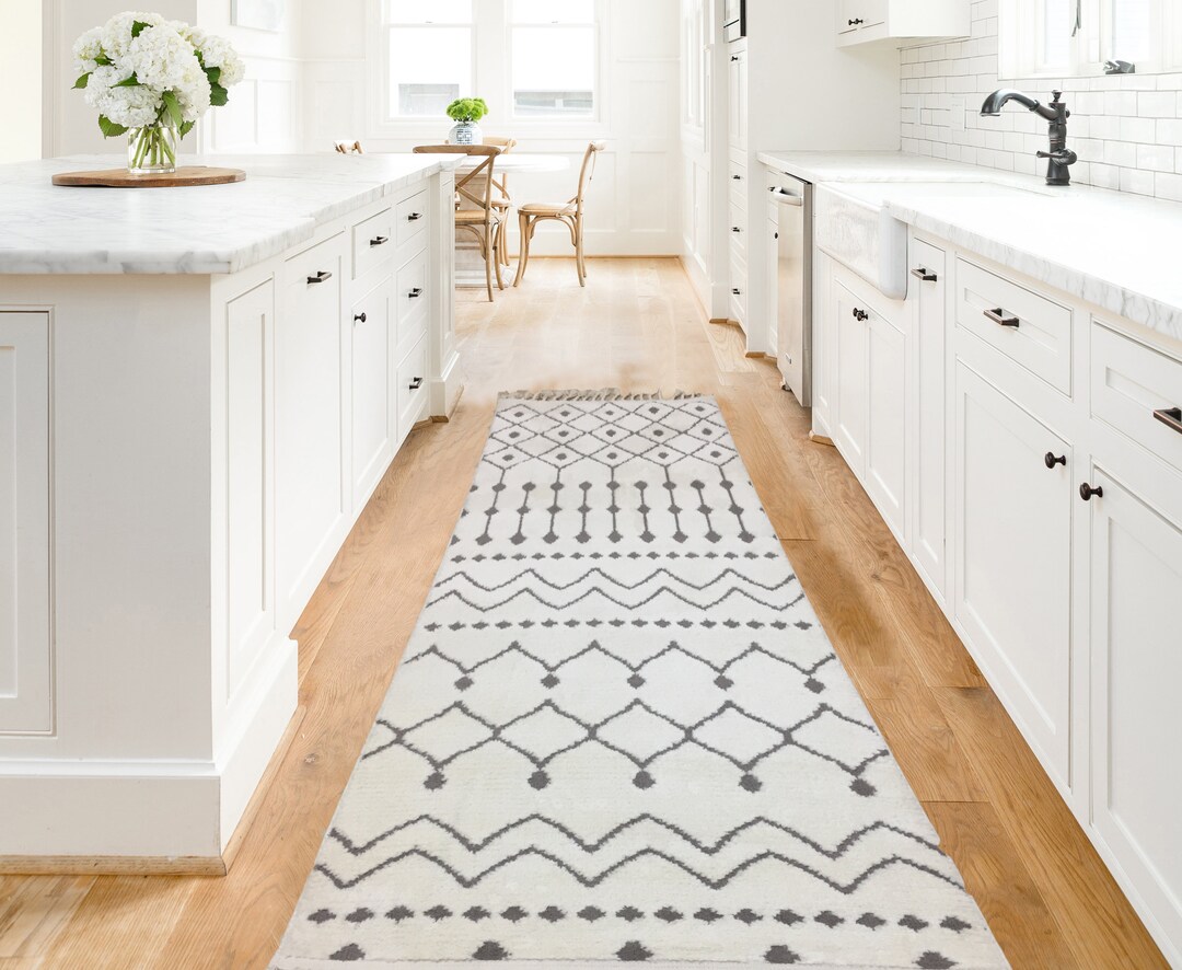 Extra Long Runner for Corridor Kitchen Stairs White Gray - Etsy