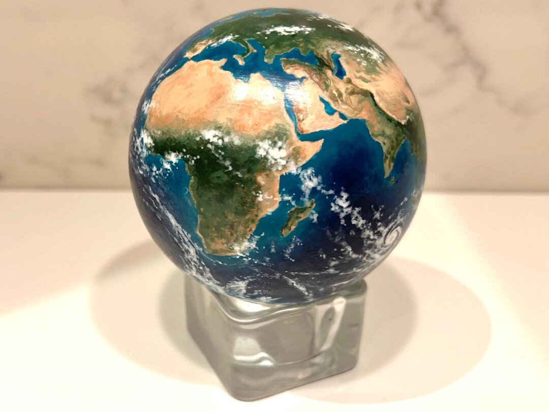 Hand-painted Earth Globe on 3” Solid Walnut Sphere. Fine Art Planet ...