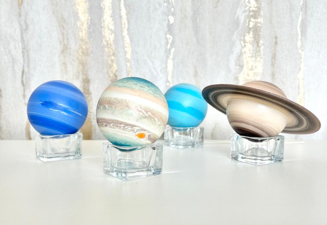 Hand-painted Jovian Planet Set of 4 on 3 Inch Walnut Spheres, Astronomy ...