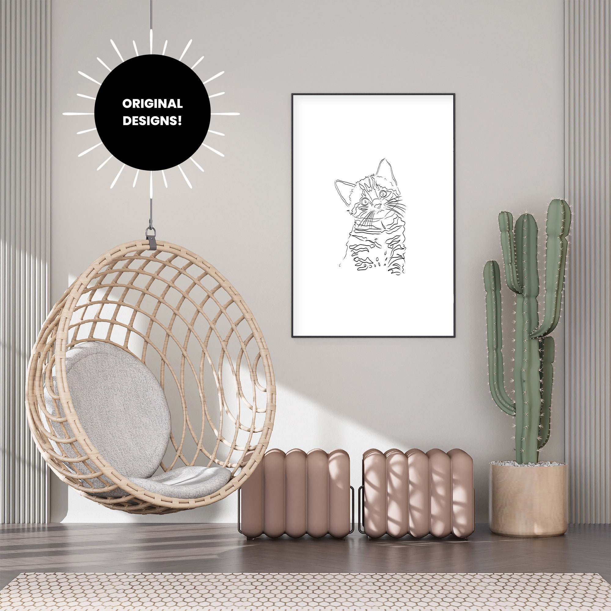 Tabby Cat Printable Birthday Card Kitten Nursery Wall Art Cat Line Art ...