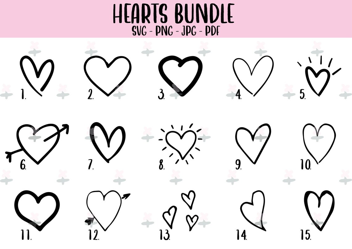 Heart Svg Bundle, Heart Svg, Hand Drawn Heart Svg, Doodle Heart Svg ...